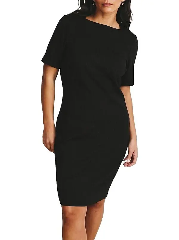 Universal Standard Envelope Neck Ponte Dress - Slate Pinstripe