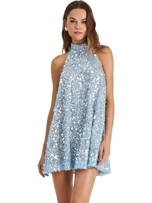 HELSI Megan Halter Sequin Mini Dress - Icy Blue