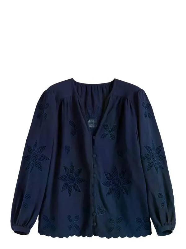 Chinti & Parker Broderie V-neck Shirt - Blue