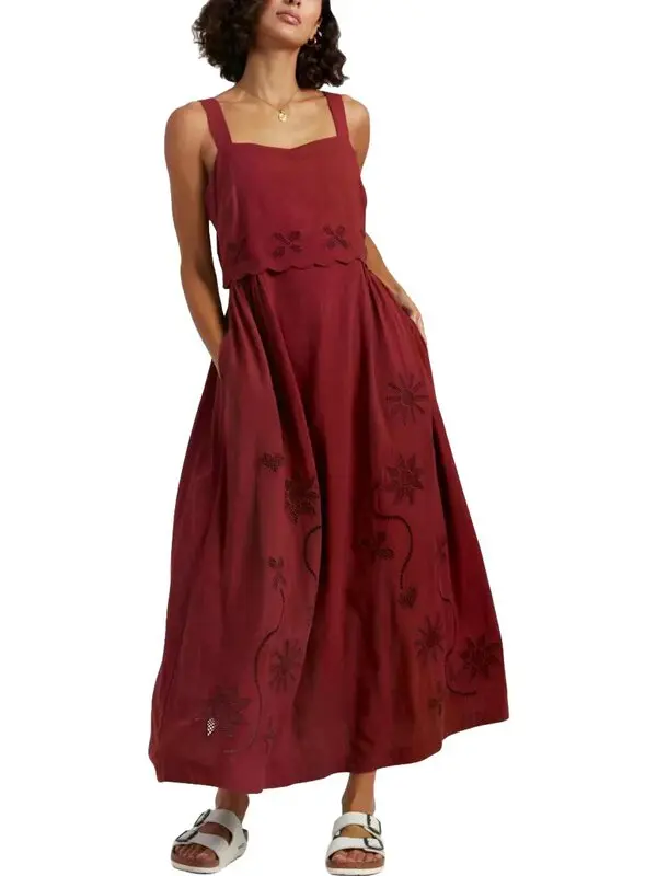 Chinti & Parker Sienna Broderie Midi Dress - Red