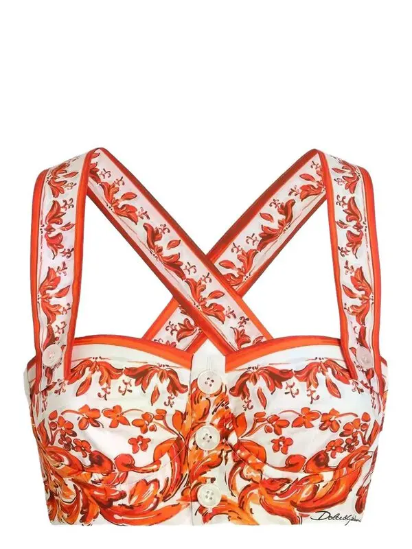 Dolce & Gabbana Majolica Print Bustier Top - White