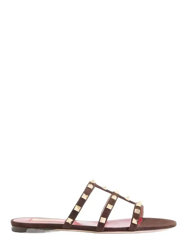 Valentino Garavani Rockstud Suede Slide Sandals - Brown