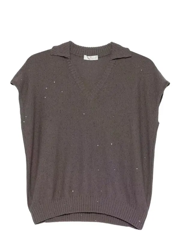 PANICALE Embellished V-neck T-shirt - Brown