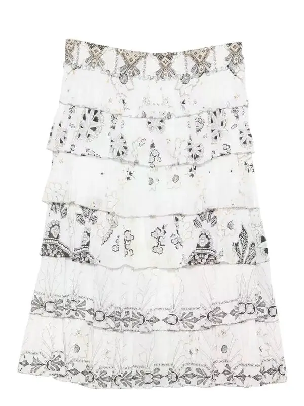 Roberto Cavalli 2000s Tiered Floral-print Cotton Skirt - White