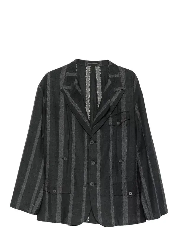 Yohji Yamamoto Stripe-pattern Notched-lapel Blazer - Grey