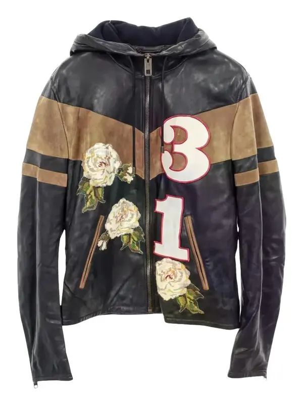 Dolce & Gabbana Embroidered Leather Jacket - Blue