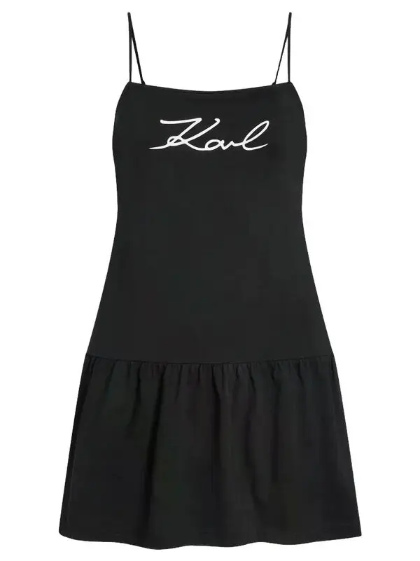 Karl Lagerfeld Logo-print Ruffled Beach Dress - Black