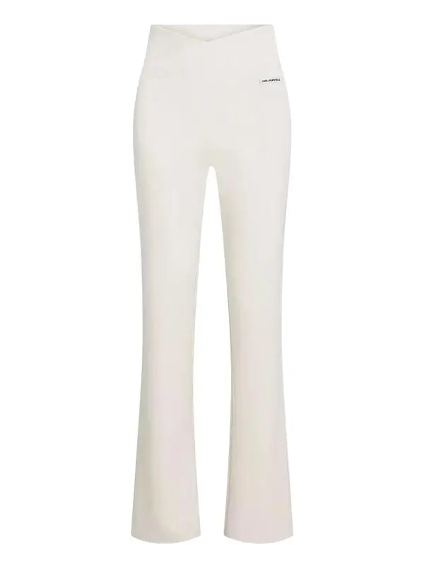 Karl Lagerfeld Logo Plaque Crossover Waistband Trousers - White