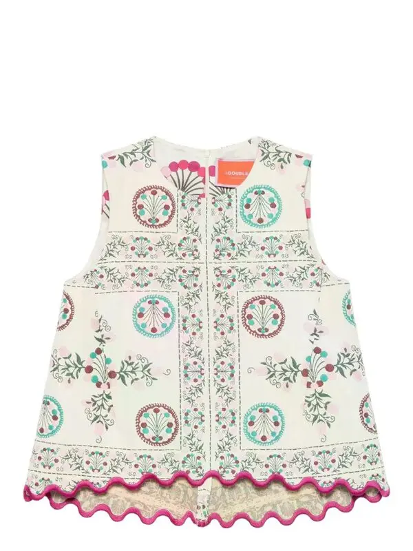 La DoubleJ Floral Print Scalloped Hem Blouse - Neutrals