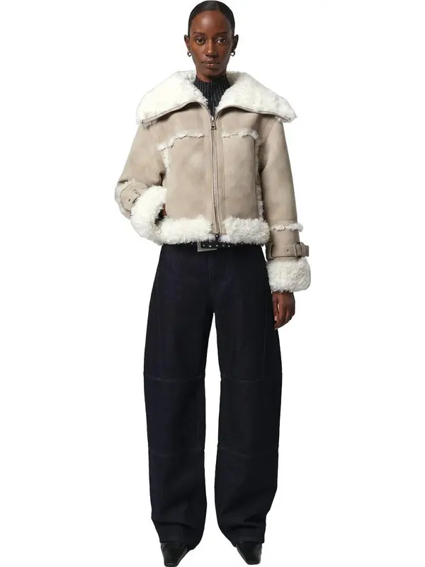 Apparis Sample Rey Suede Coat - Pearl / Blanc