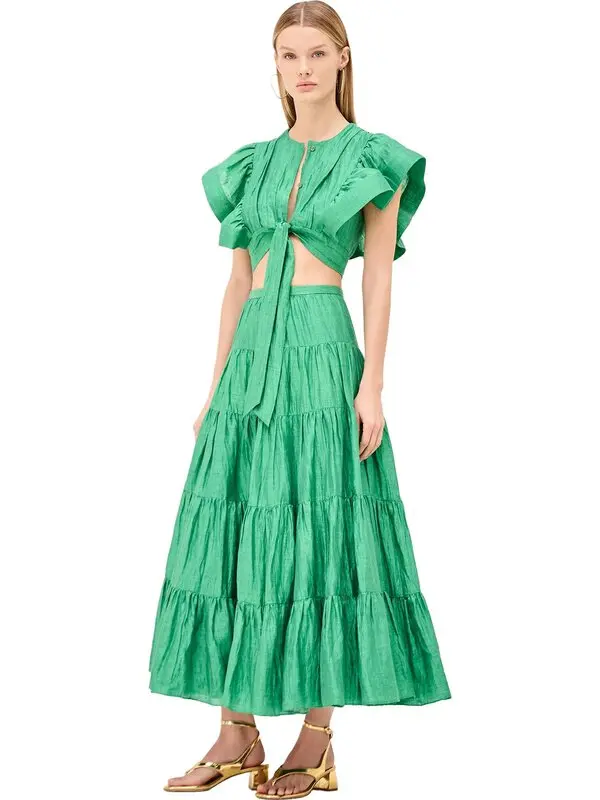 Alexis Ondine Tiered Maxi Skirt - Emerald