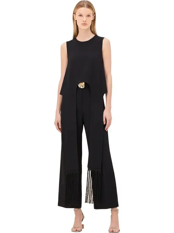 Alexis Spargi Wide Leg Pants With Fringe Hem - Black