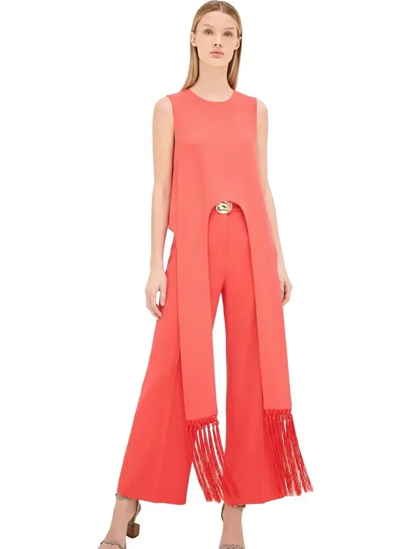 Alexis Spargi Wide Leg Pants With Fringe Hem - Red Orange