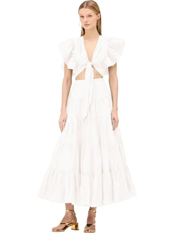 Alexis Varenna Cropped Top With Ruffle Sleeves And Front Tie Detail - Blanc