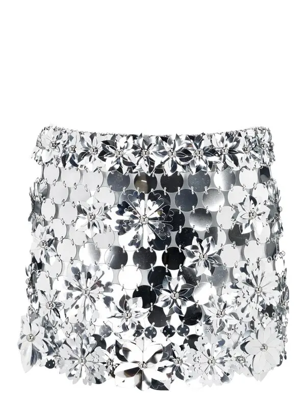 Rabanne Embellished Floral Mini Skirt - Silver