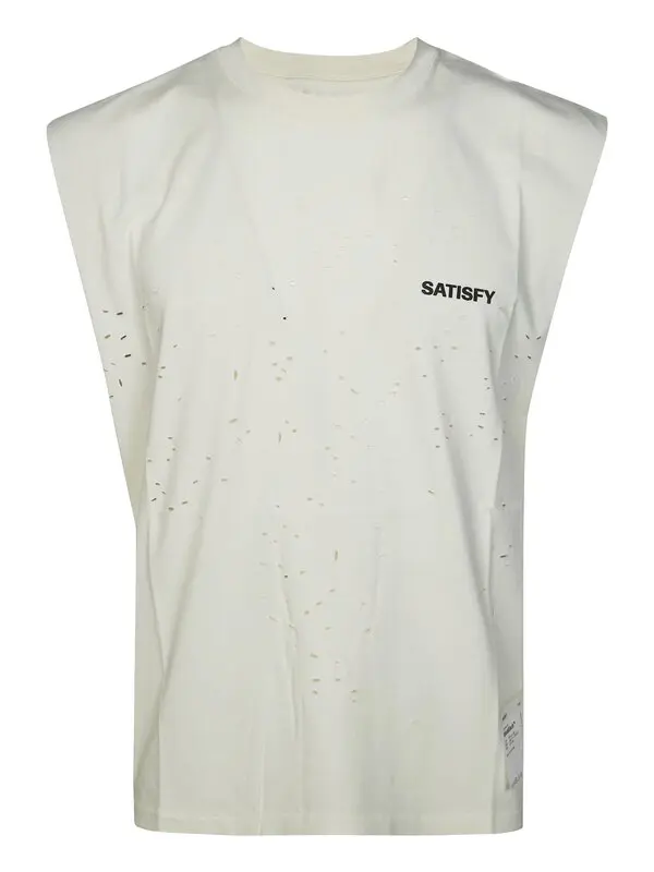 Satisfy Mothetch Musclee" Sleeveless Distressed Tank Top - White