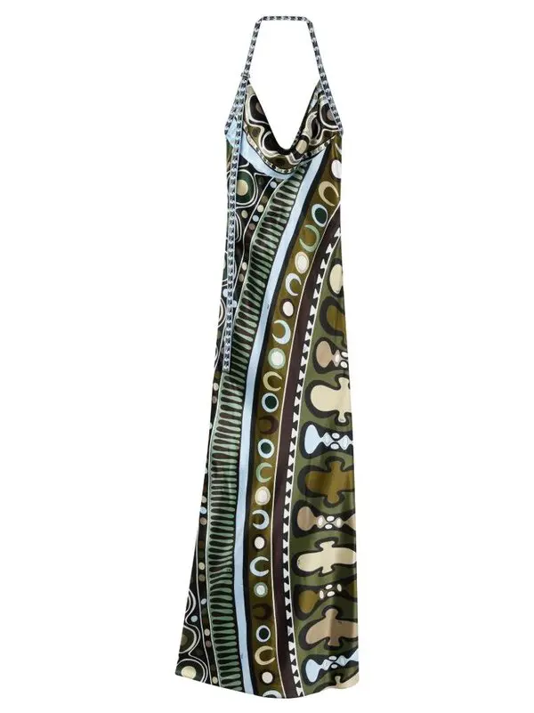 Emilio Pucci Printed Satin Long Dress - Green