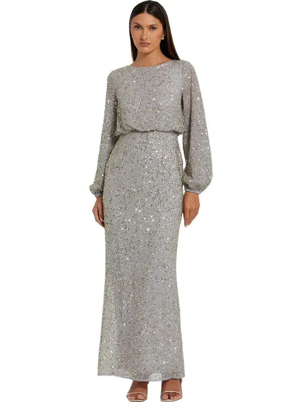 Mac Duggal Embellished Long Sleeve Gown - Platinum Gold