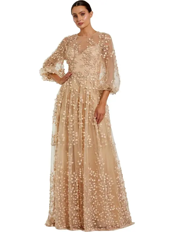 Mac Duggal Embroidered A-line Gown - Neutral