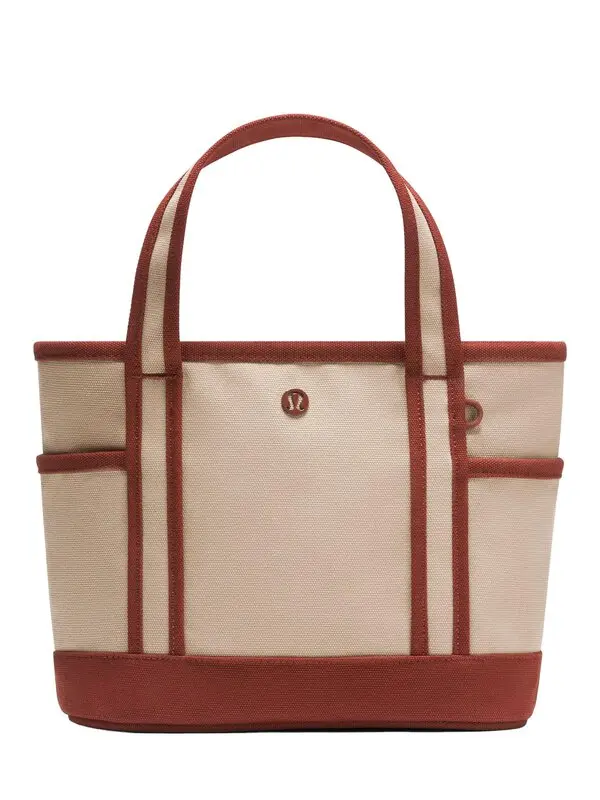 Lululemon Daily Multi-pocket Small Zip-top Tote Bag - Wacky Khaki/cranberry Charm