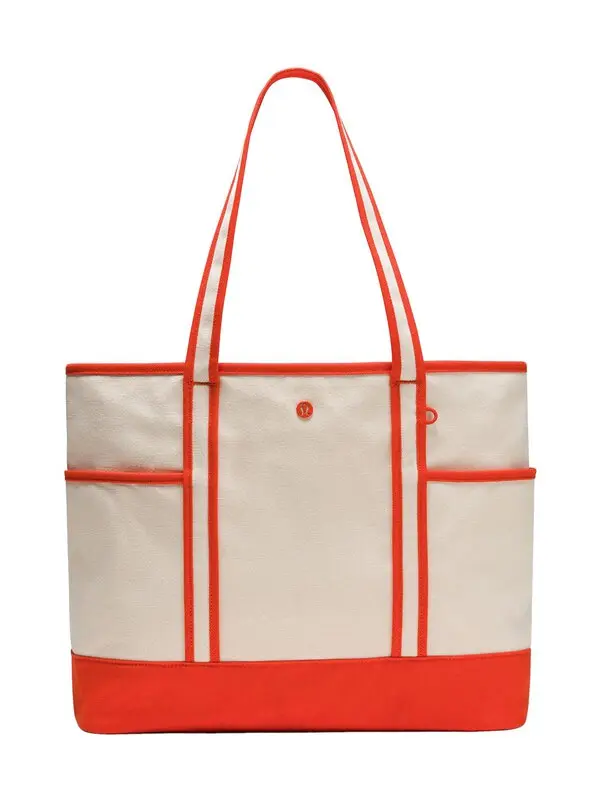 Lululemon Daily Multi-pocket Zip-top Tote Bag 18l - Natural/cherry Ember