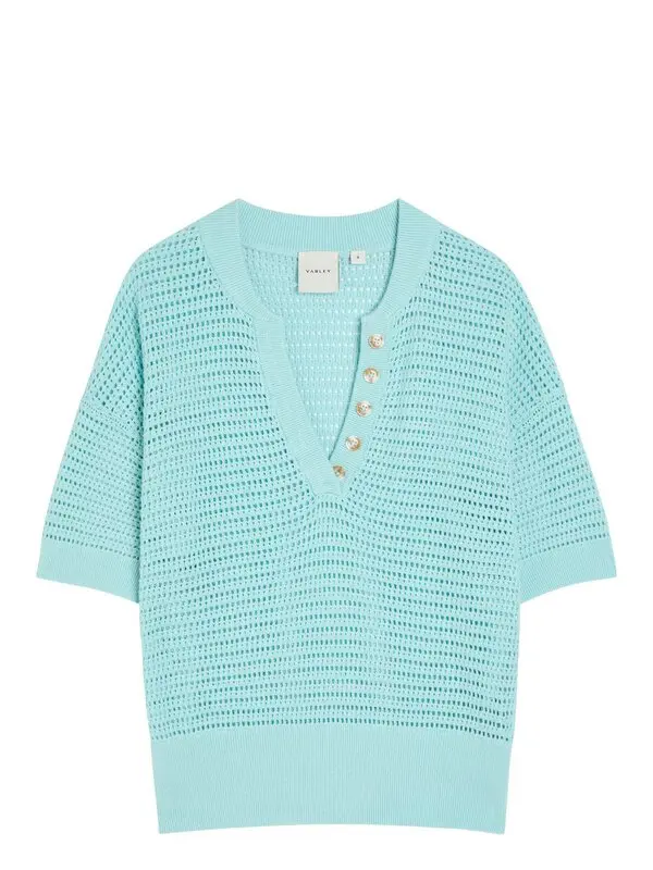 Varley Callie Open-knit Cotton Polo Top - Light Blue