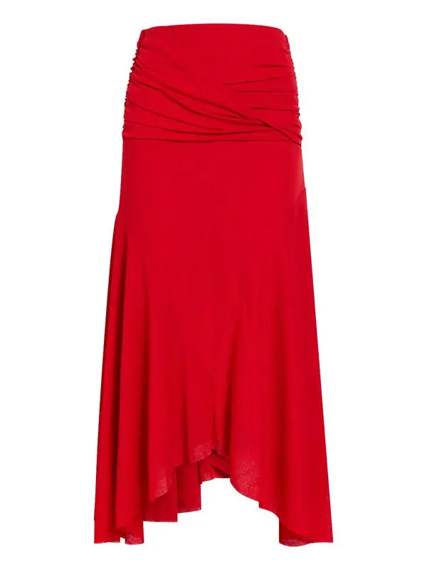 GANNI Draped Asymmetric Jersey Midi Skirt - Red
