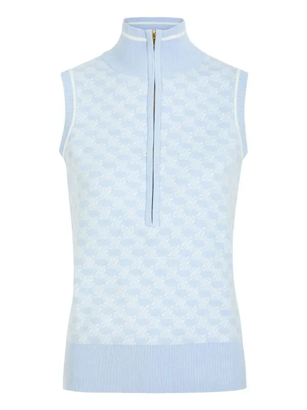 Varley Vincent Logo-monogrammed Stretch-knit High Neck Top - Blue And White