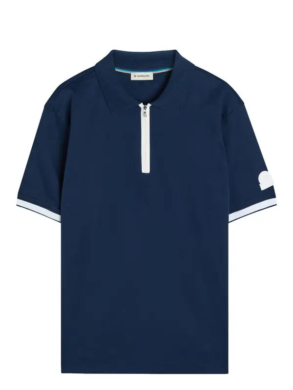 SANDBANKS Logo Cotton Polo Shirt - Navy