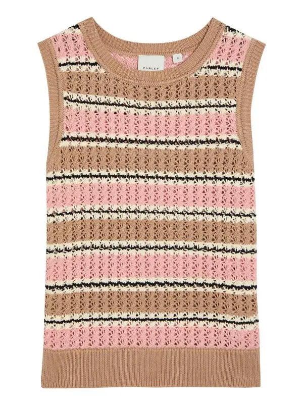 Varley Deeley Striped Open-knit Cotton Tank Top - Taupe