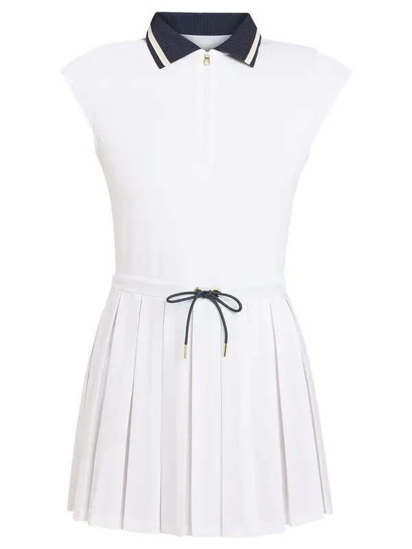 Varley Nico Mini Court Dress With Drawstring Waist And Pleated Skirt - White And Blue