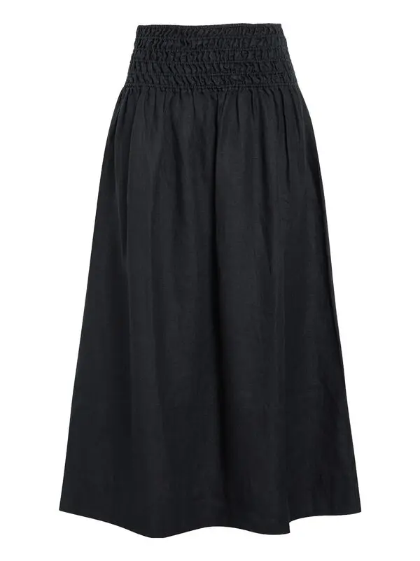 Rails Alessa Shirred Linen Midi Skirt - Black