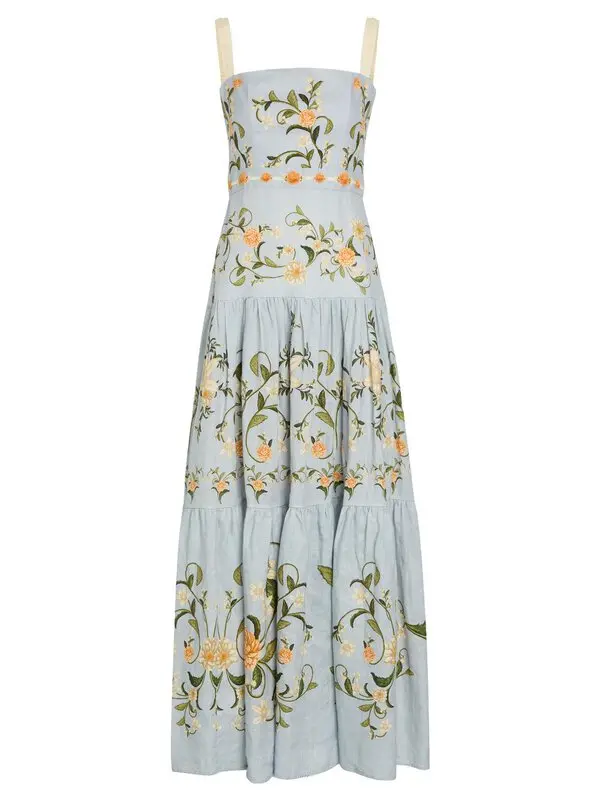 Agua Bendita Floral-print Linen Maxi Dress - Multicoloured