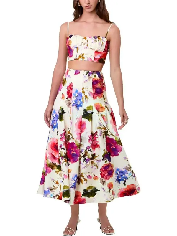 NICHOLAS Jordana Floral-print Pleated Skirt - Neutrals