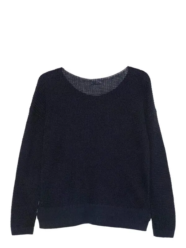 Akris Navy Open-knit Boat-neck Sweater - Blue