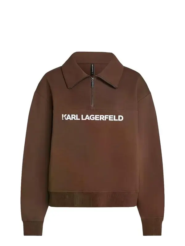 Karl Lagerfeld Logo Print Quarter-zip Sweatshirt - Brown