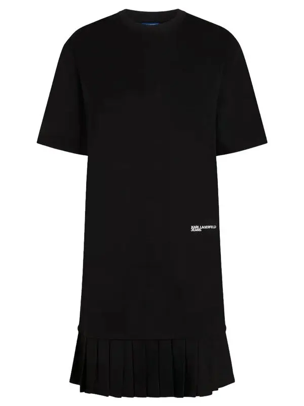 Karl Lagerfeld Cotton Jersey Mini Dress With Pleated Hem - Black