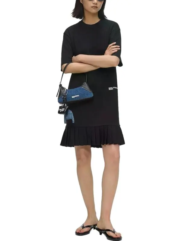 Karl Lagerfeld Cotton Jersey Mini Dress With Pleated Hem - Black