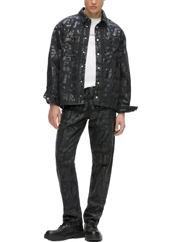 Karl Lagerfeld All-over Logo Print Straight Leg Jeans - Black