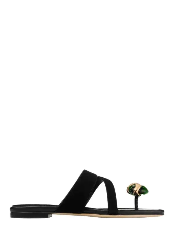 JIMMY CHOO Emeri Suede Flat Sandals With Resin Stone Embellishment - Black