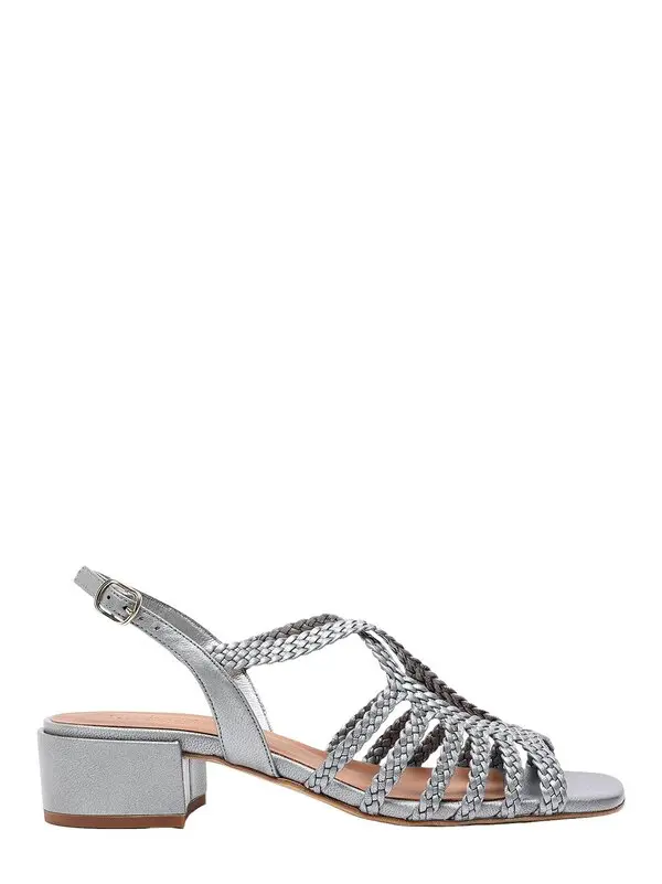 NAGUISA Raco Nacar Low Square Toe Braided Leather Sandals - Silver