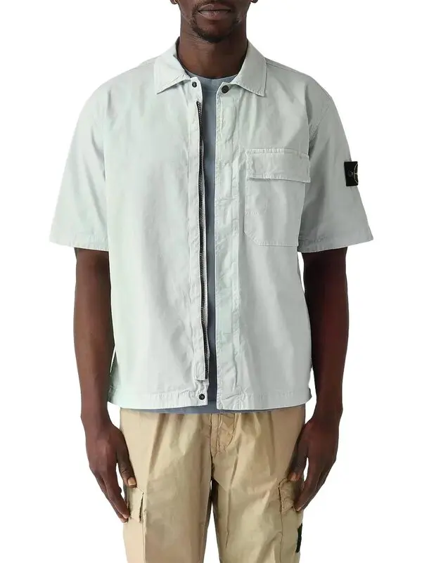 Stone Island Logo-patch Zip-up Shirt - Blue