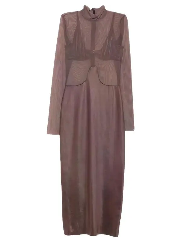 MAZZEI Mesh-panelled Long-sleeve Dress - Brown
