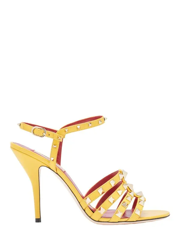 Valentino Garavani Rockstud Leather High Heel Sandals - Yellow