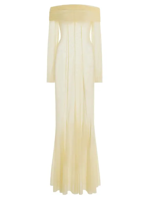 Ay Que Calor Paloma" Off-the-shoulder Mesh Maxi Dress - Yellow