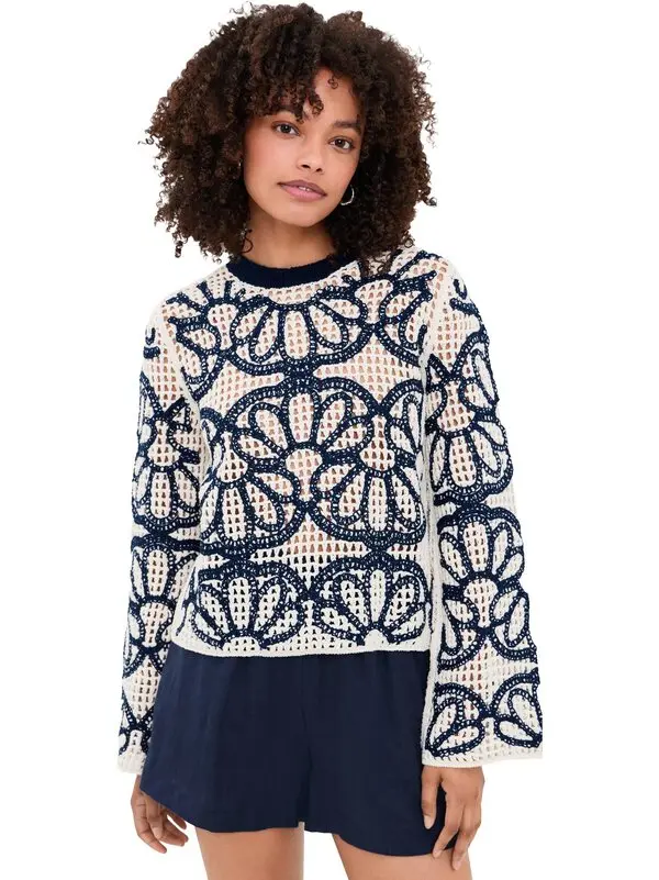 Madewell Floral Embroidered Rhoda Pullover - Navy Floral Embroidery