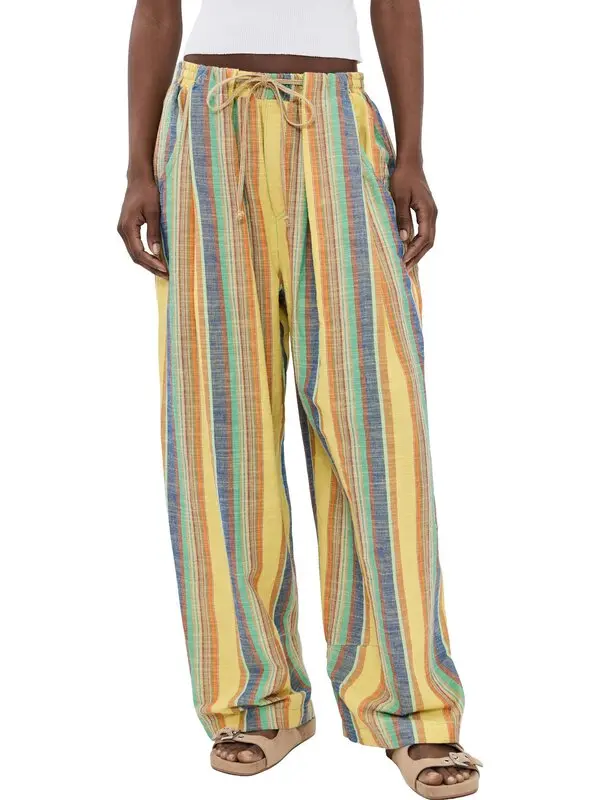 Free People Chambers Relaxed Fit Striped Linen Blend Trousers - Butter Yellow Combo