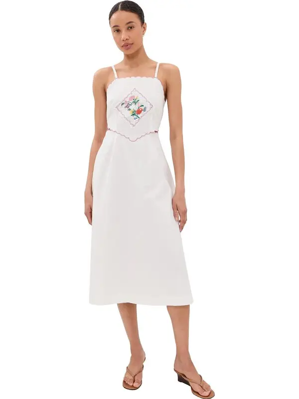 ANOTHER GIRL Embroidered Handkerchief Detail Midi Dress - White