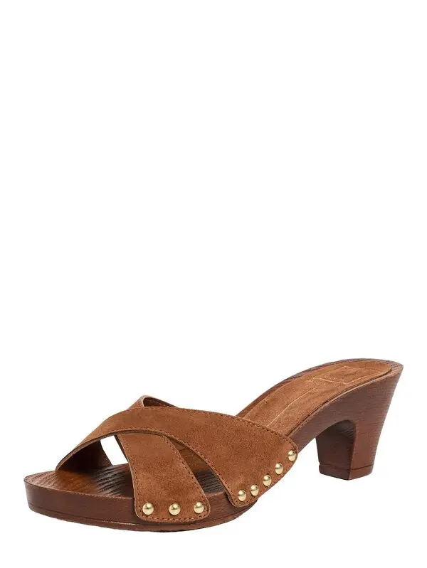 Dolce Vita Averie Nubuck Leather Clogs With Gold-tone Studs - Brown