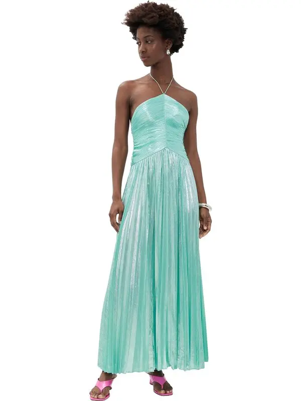 Retrofete Ivee Halterneck Maxi Dress With Metallic Pleating - Ultramarine